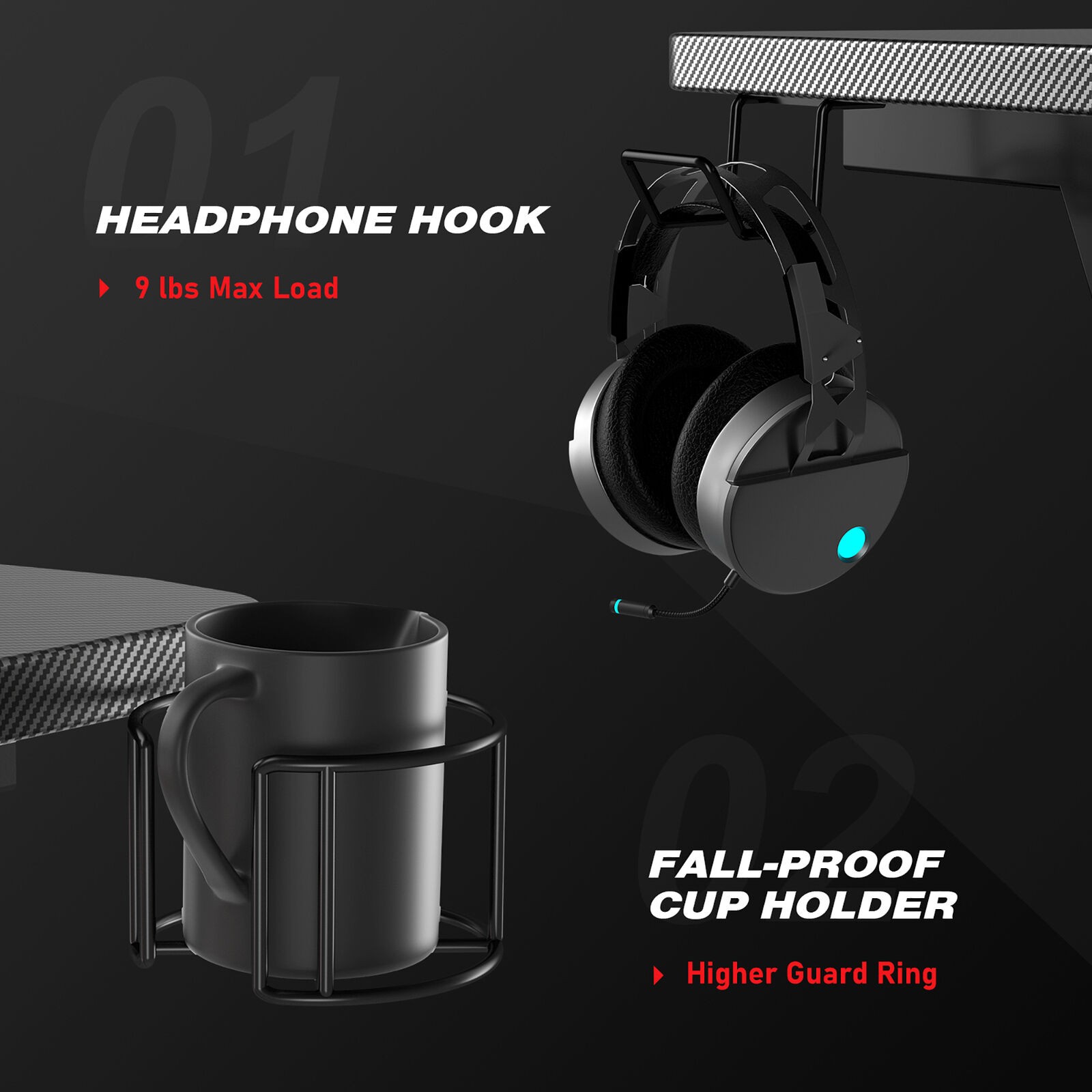 GTRACING GTZ-310-RGB Ergonomic Curved Gaming Desk W/RGB Lighting & Z ...