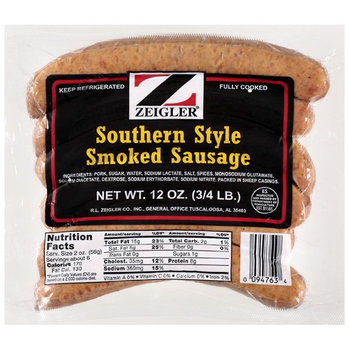 Zeigler Southern Style Smoked Sausage, 12 Oz. Ingredients | Spoonful