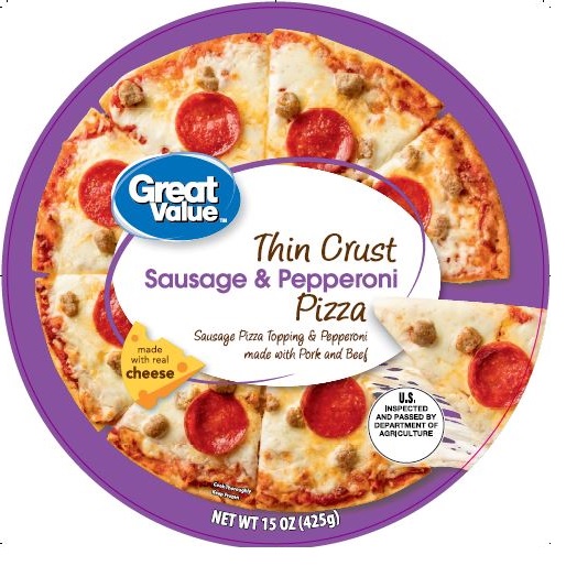 Great Value Thin Crust Sausage & Pepperoni Pizza, 15 oz - Spoonful App
