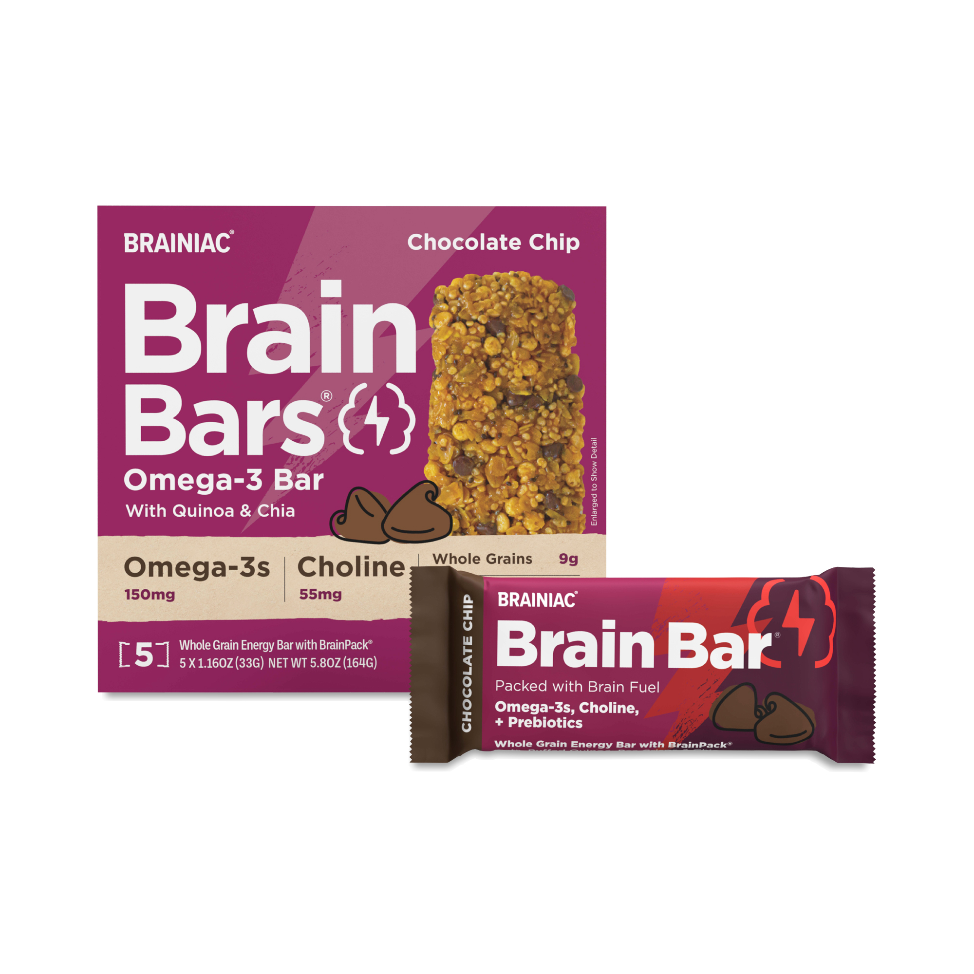 Diet info for Brainiac Brain Bars Chocolate Chip Omega-3 Bar - Spoonful