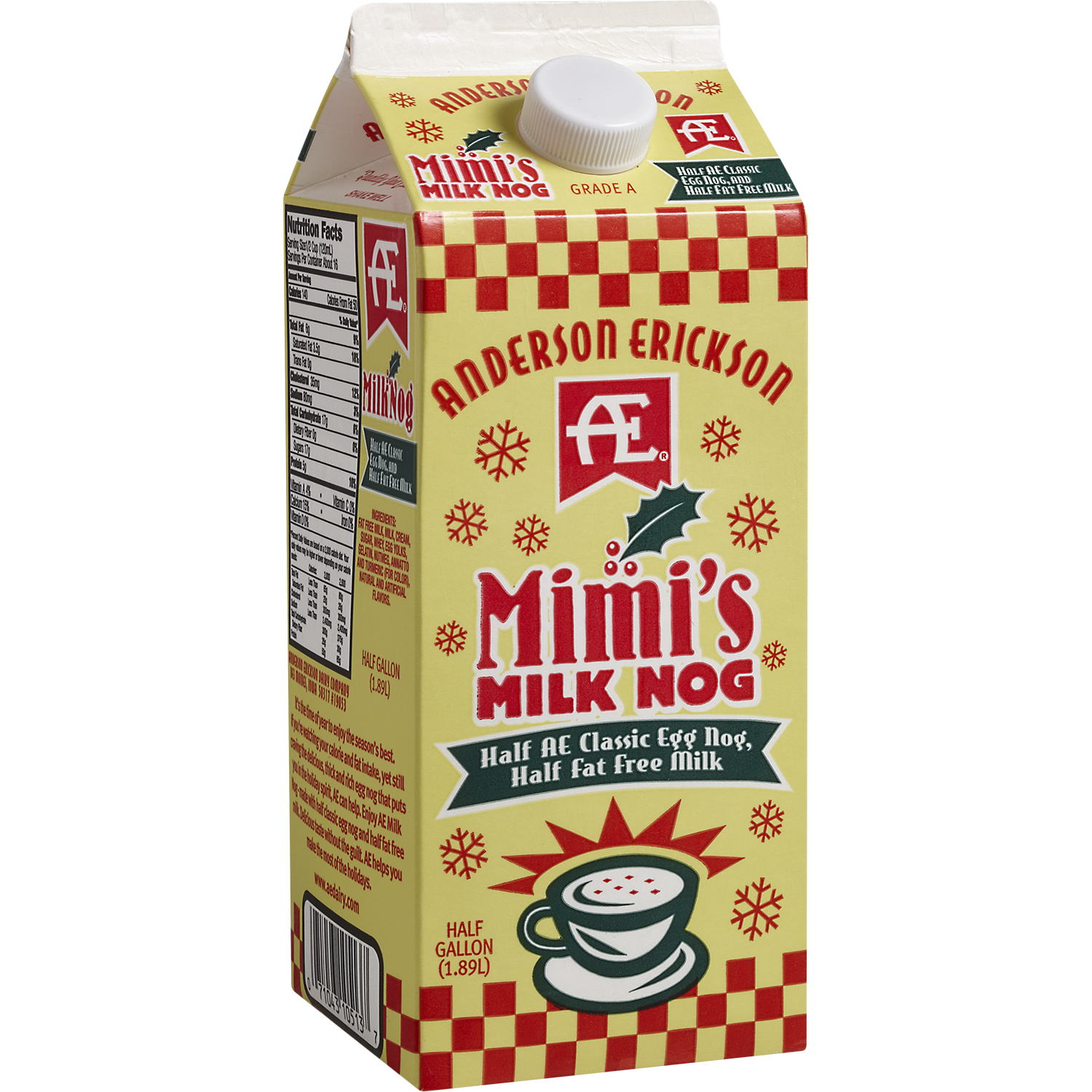 Diet info for MIMI'S HALF AE CLASSIC EGG NOG, HALF FAT FREE MILK MILK ...