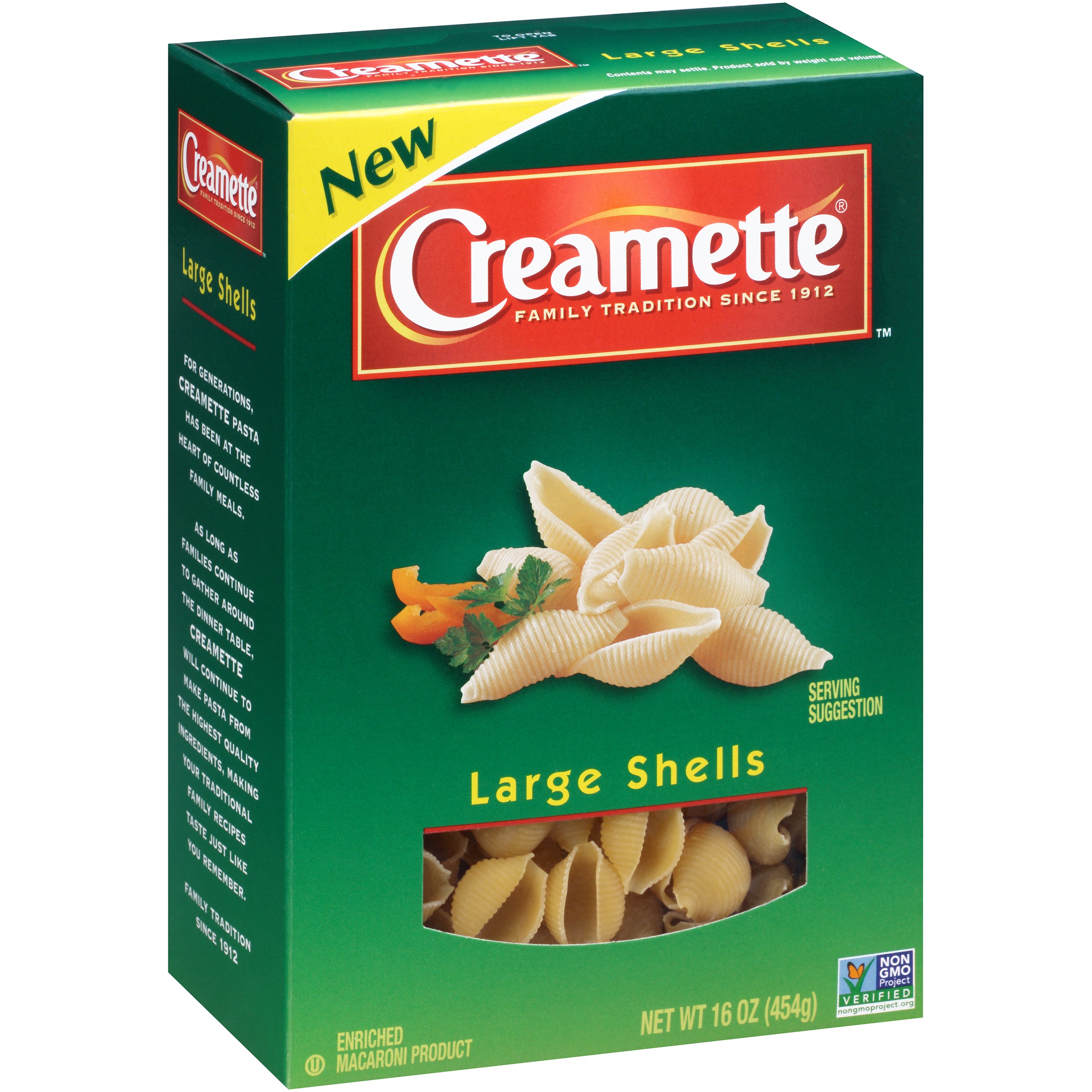 Diet info for CREAMETTE, LARGE SHELLS, ENRICHED MACARONI PRODUCT - Spoonful