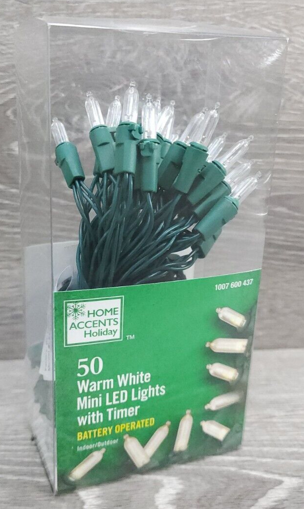Home Accents 50 Warm White Mini LED Lights Battery Operated W/ Timer 16ft